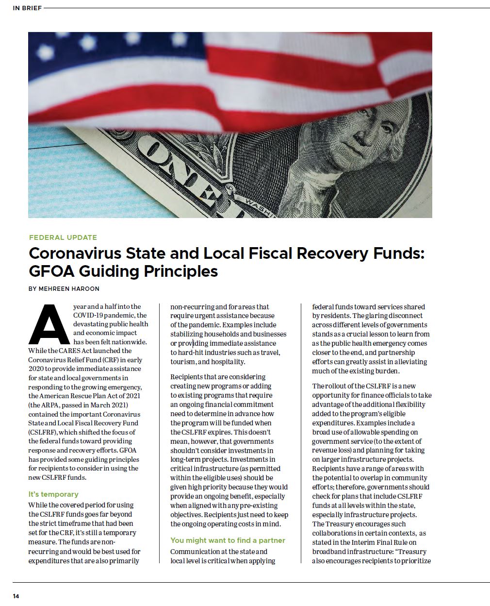 Coronavirus State and Local Fiscal Recovery Funds: GFOA Guiding Principles