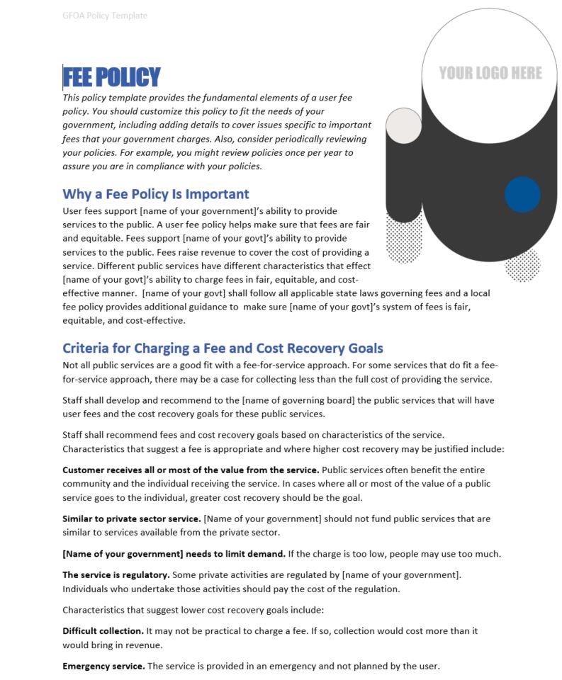 Financial Policy Challenge - User Fees
