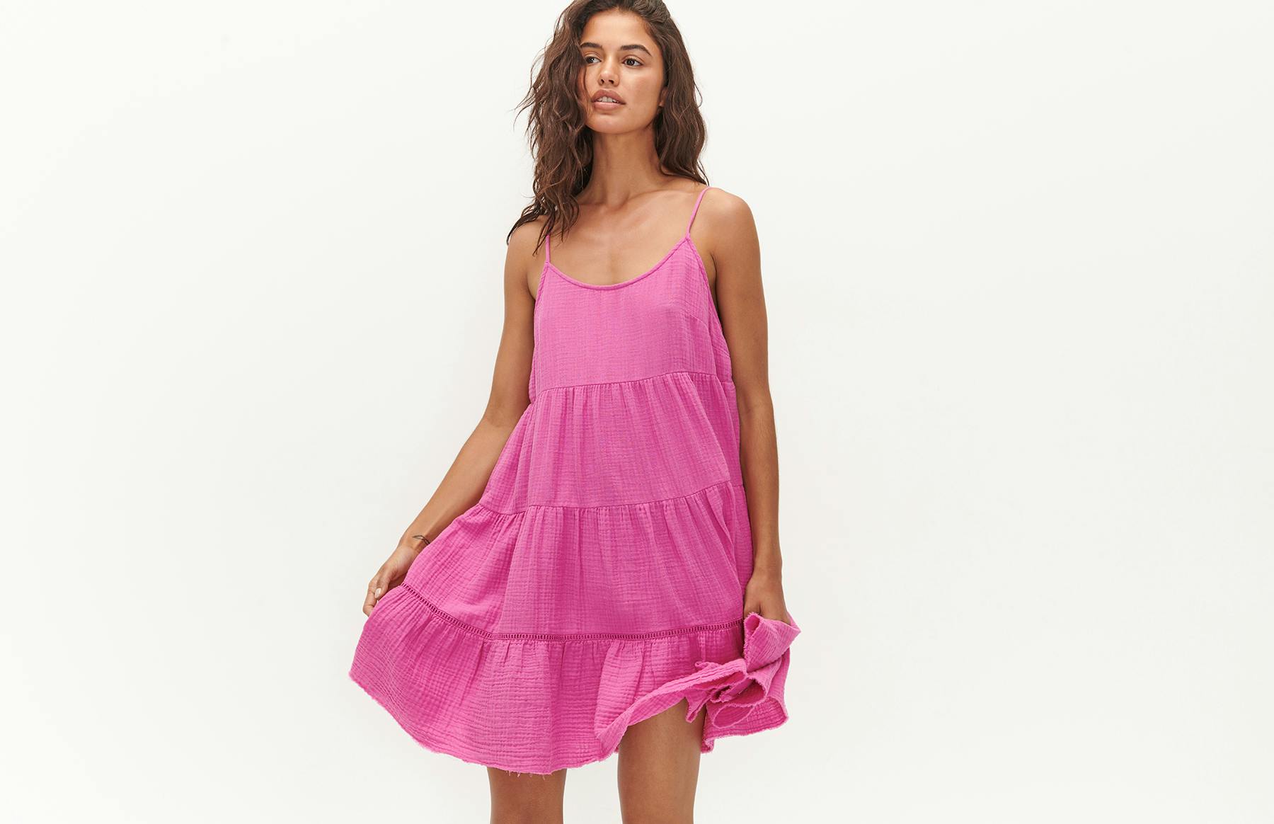 Tiered Dress in Fuschia Pink | Ghanda Clothing