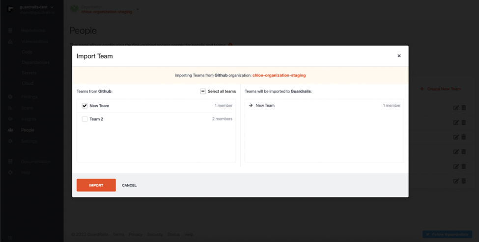 Import Teams from GitHub - GuardRails