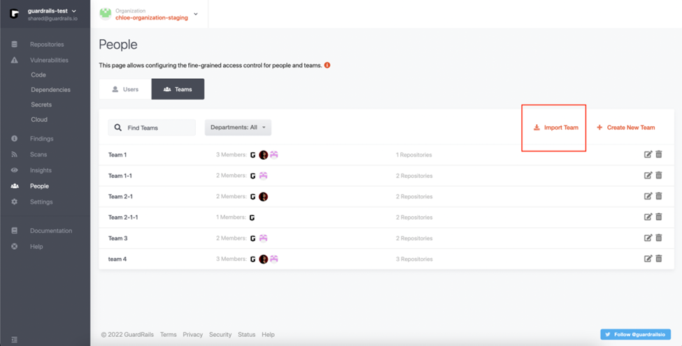 Import Teams from GitHub - GuardRails