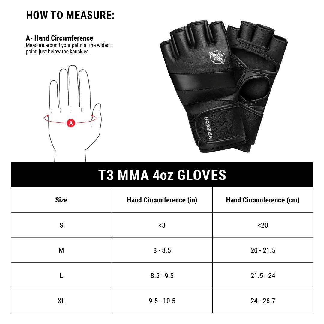 Hayabusa T3 MMA 4oz Gloves Size Chart – Made4Fighters