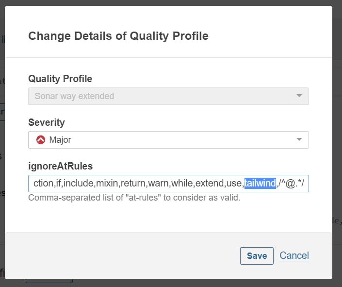 SonarCloud: Fixing unexpected unknown at-rule @tailwind