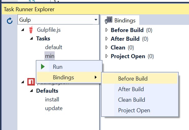 Running Gulp tasks in Visual Studio