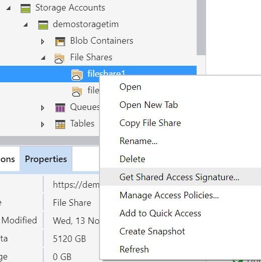 How to create a shared access signature for a specific folder in Azure Storage