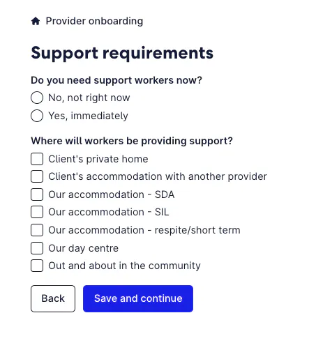 Completing the onboarding form | Hireup