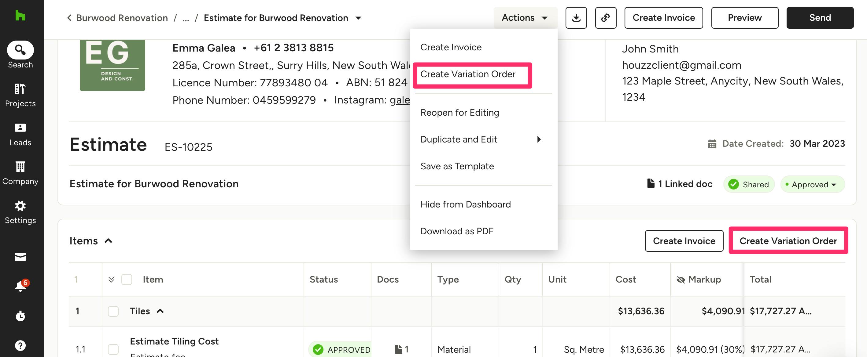 Creating and Sending Variation Orders | Houzz