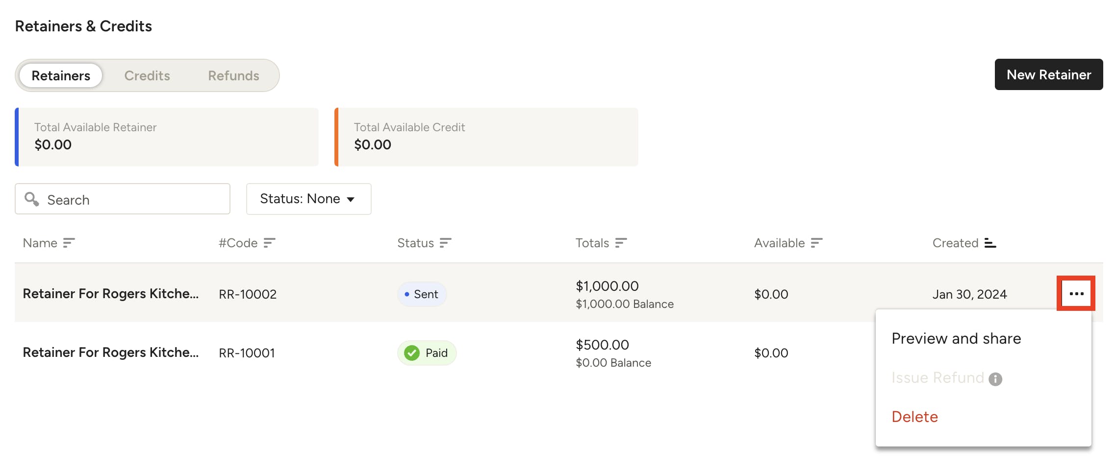 How to Create and Apply Retainers and Credits | Houzz