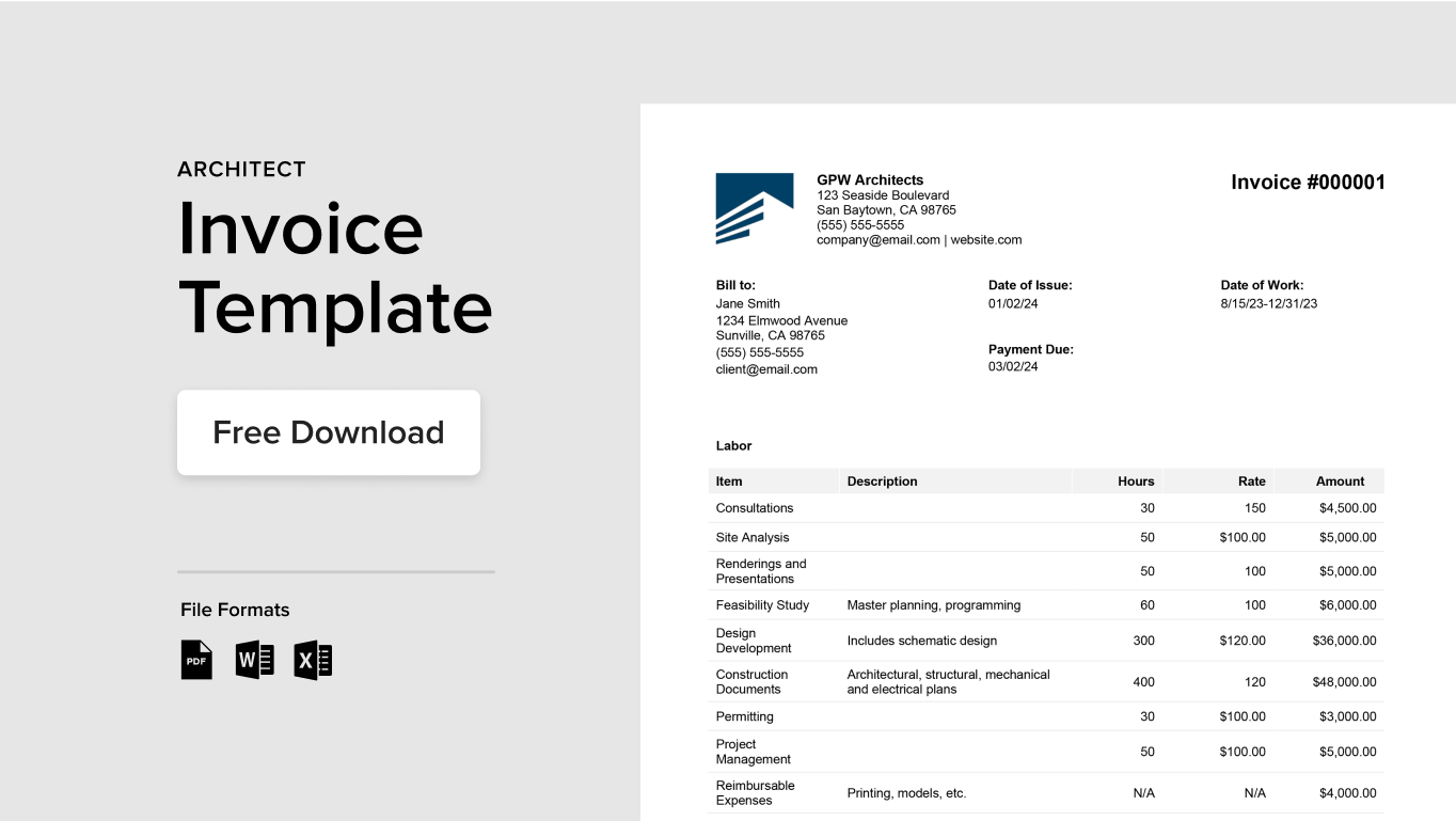 Architect Invoice Template Free Invoice Template | Microsoft Create