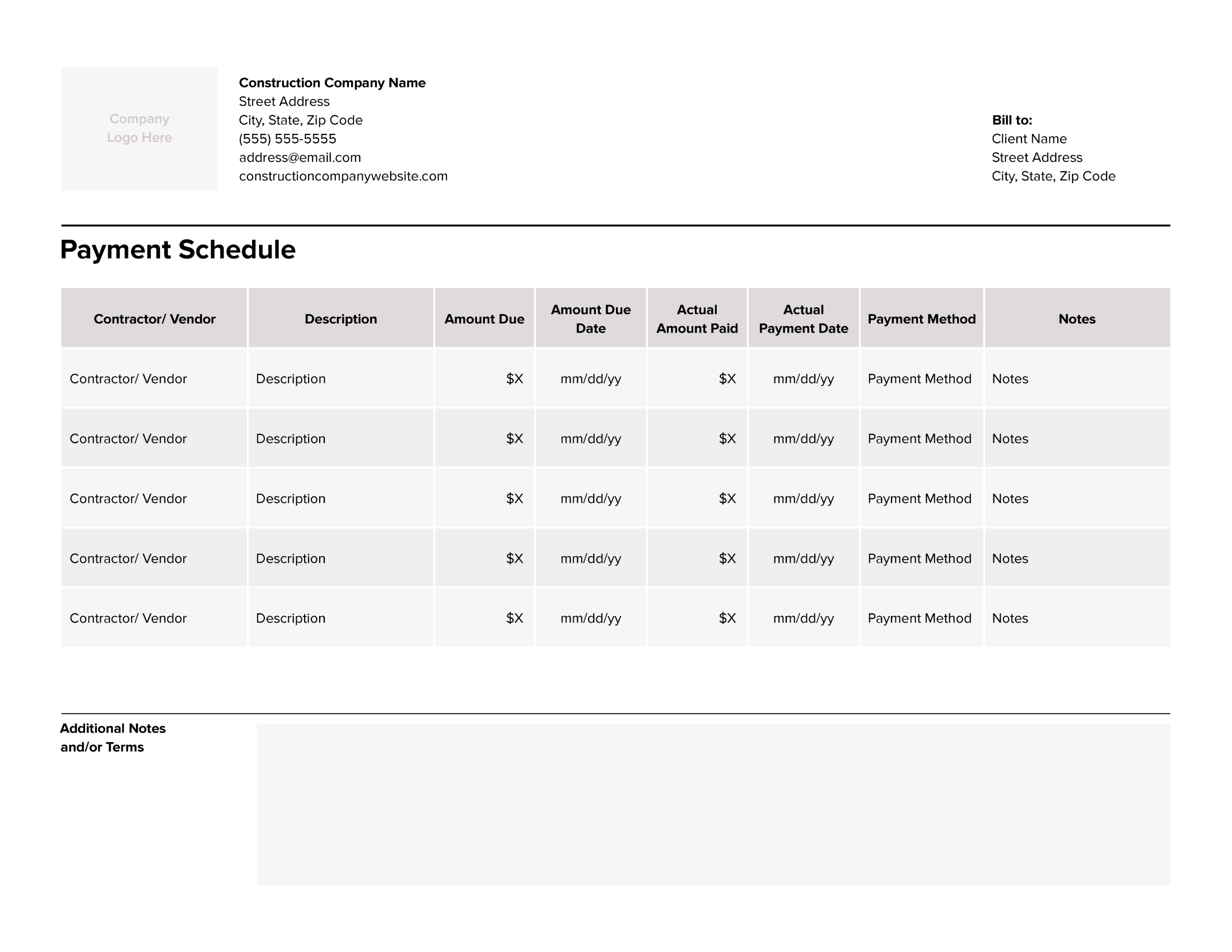 Payment Schedule Form