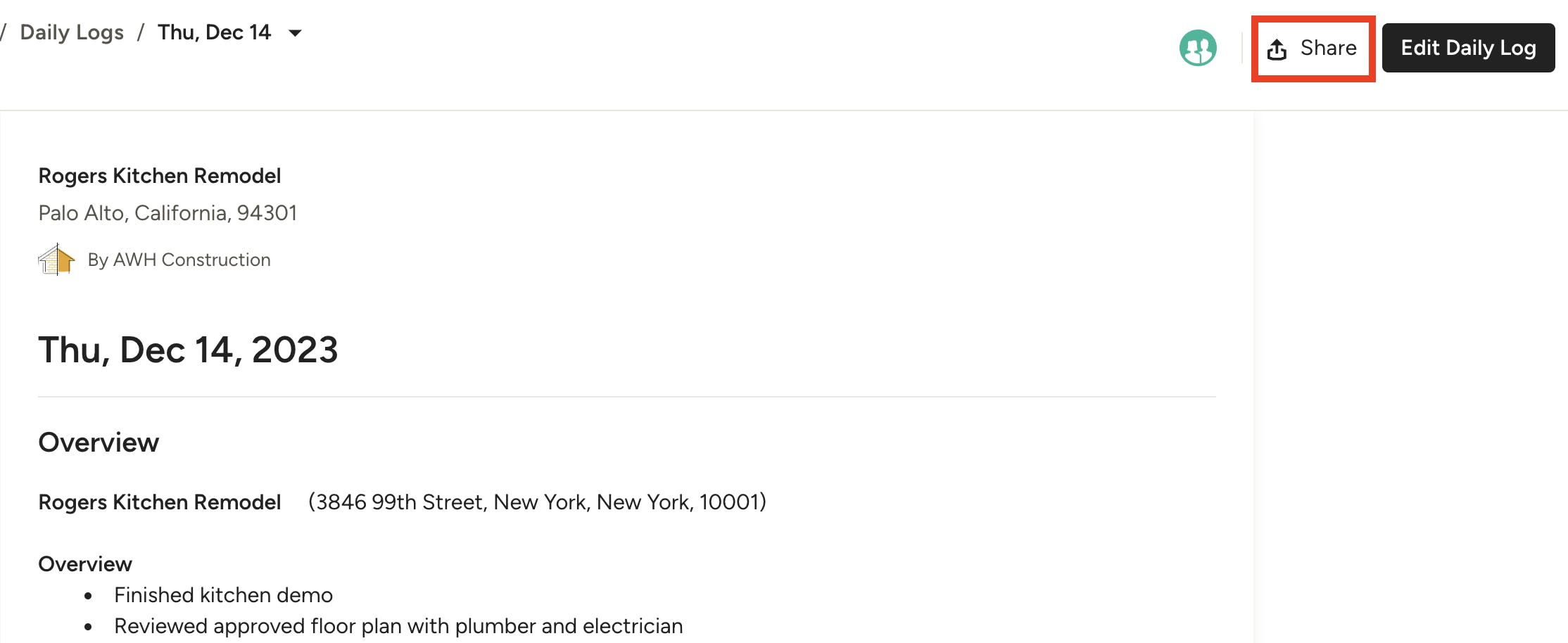 Creating and Sharing Daily Logs | Houzz