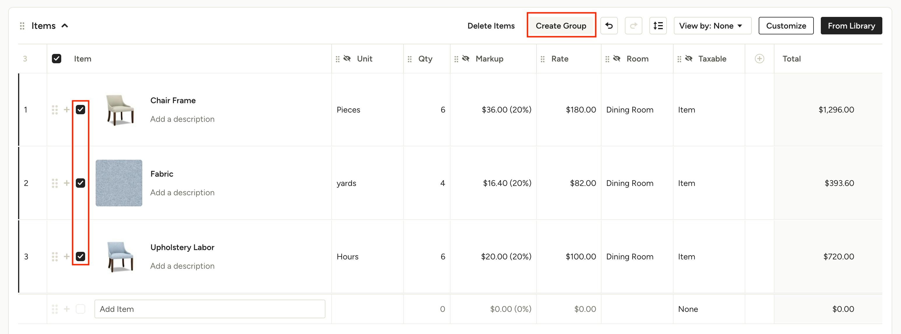 How to Group Lines Items on Proposals and Invoices | Houzz