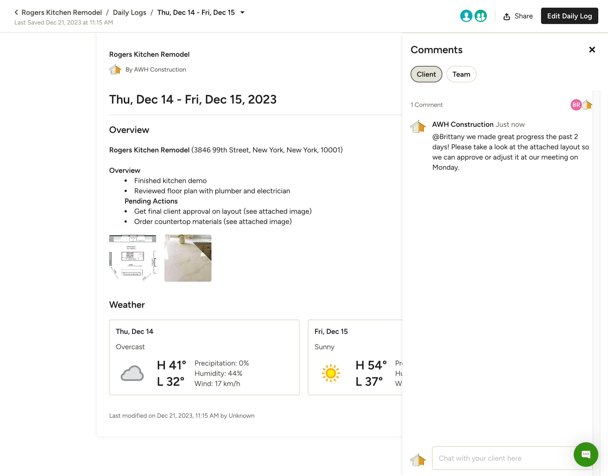 Creating and Sharing Daily Logs | Houzz