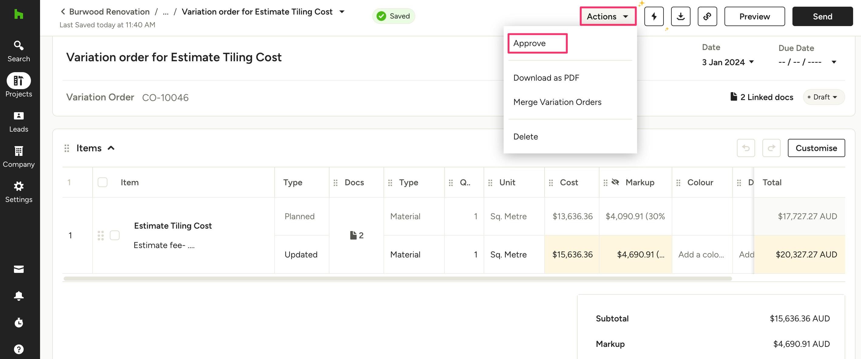 Creating and Sending Variation Orders | Houzz