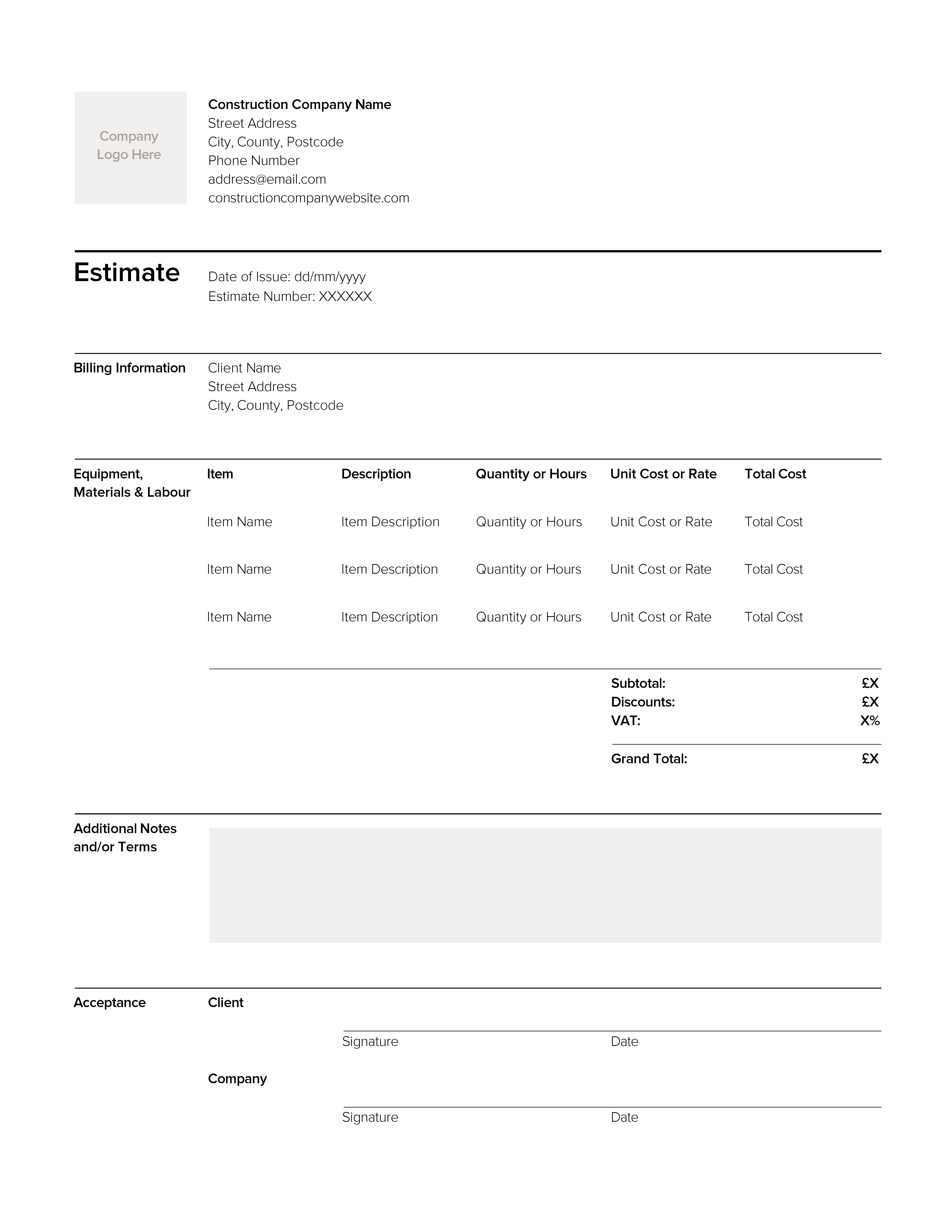 Residential Construction Estimate Checklist