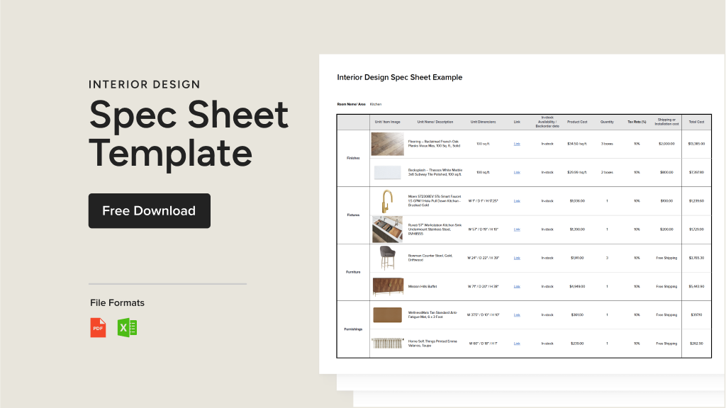 Free Interior Design Spec Sheet Template - Free Printable
