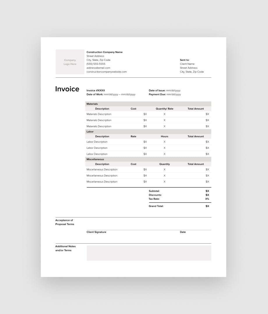 FREE Construction Invoice Template & How-To Guide | Houzz Pro