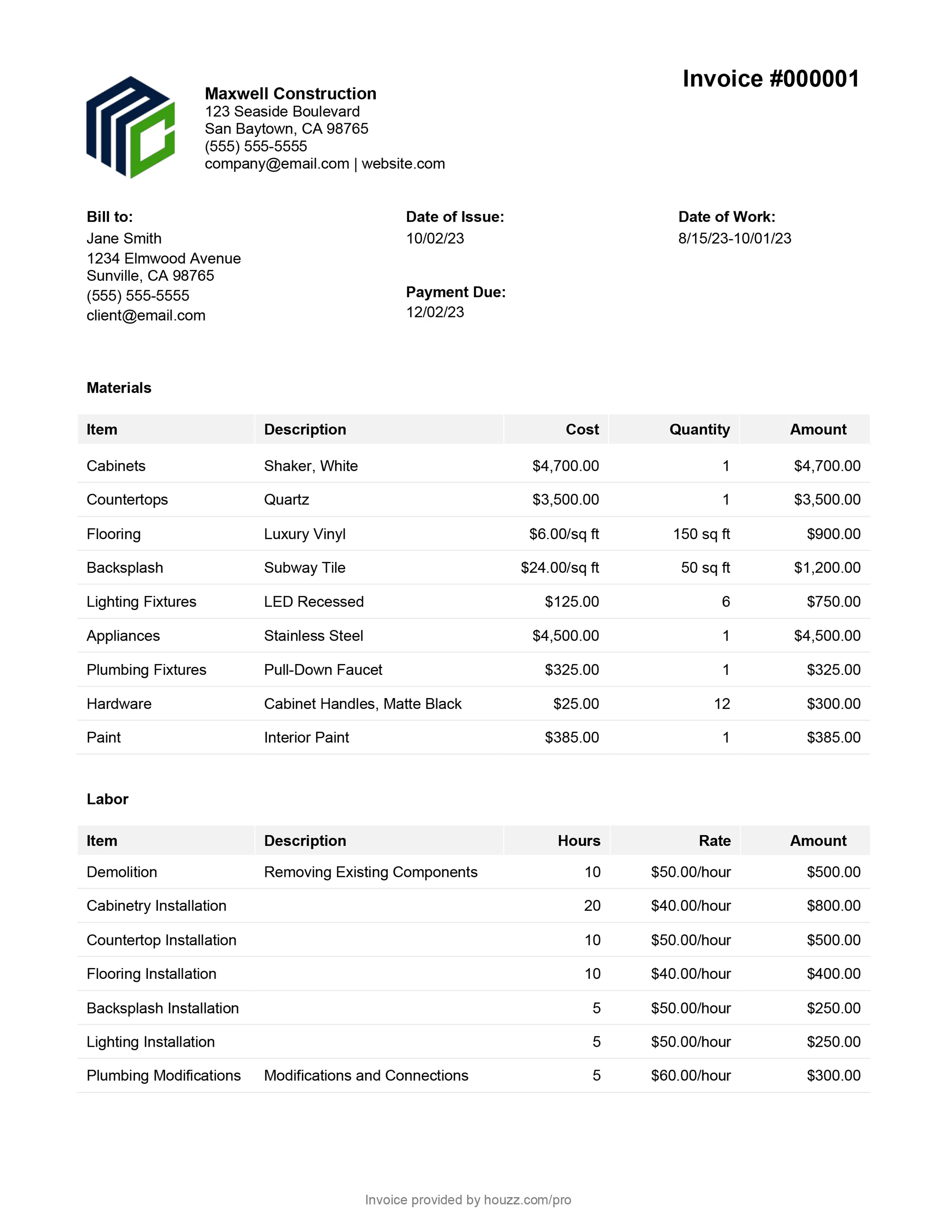 Free Remodeling Invoice Template How To Guide Houzz Pro Free Remodeling Invoice Template How To Guide Houzz Pro