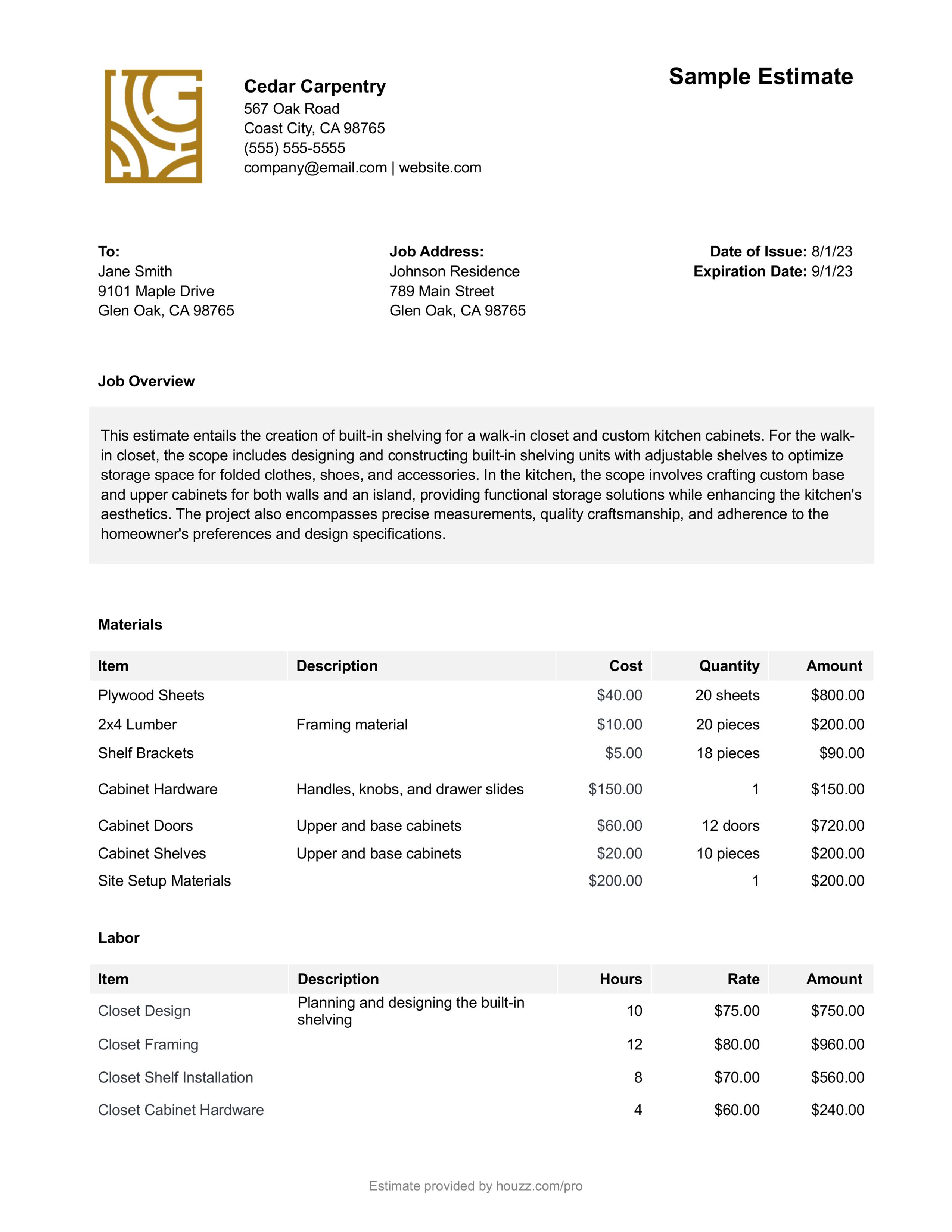 How to Estimate a Carpentry Job with Free Template | Houzz Pro