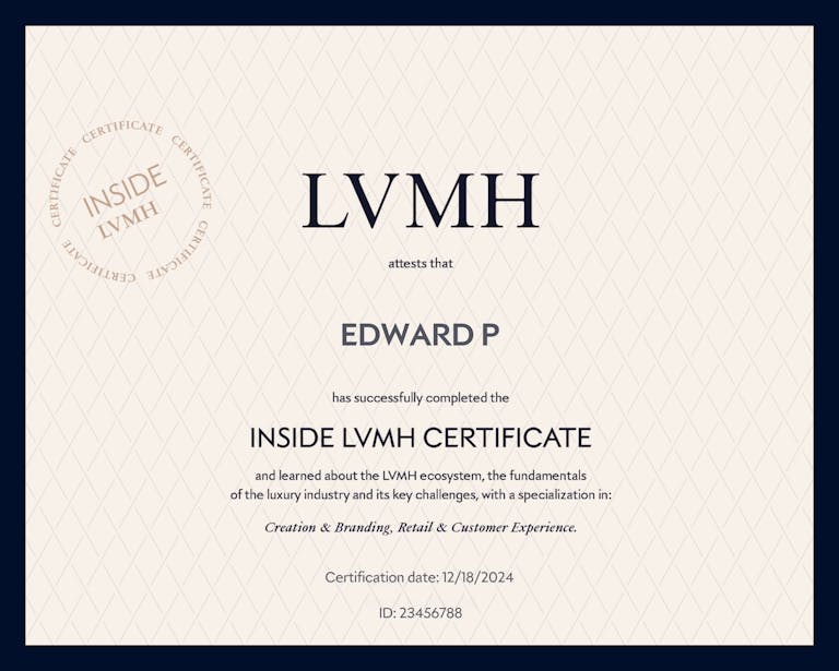 CERTIFICATE ⏐ INSIDE LVMH