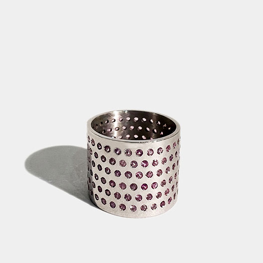 Bague Voids VII en Or blanc éthique 18 carats et pavée de saphirs roses ...