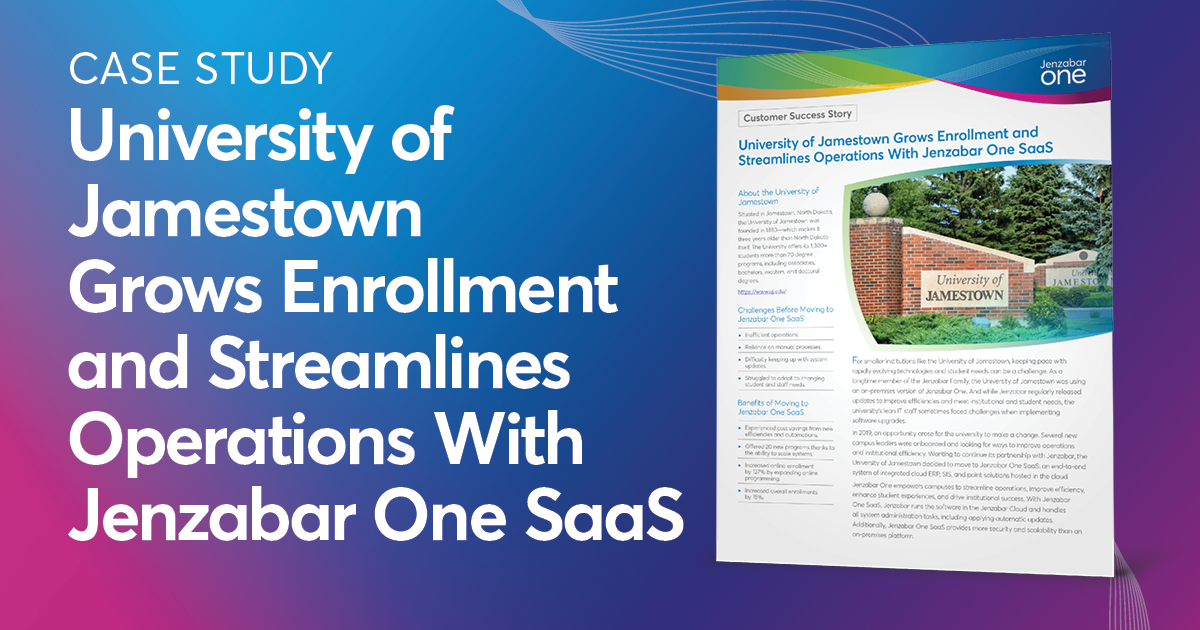 University of Jamestown Grows Enrollment and Streamlines Operations With Jenzabar One SaaS ...