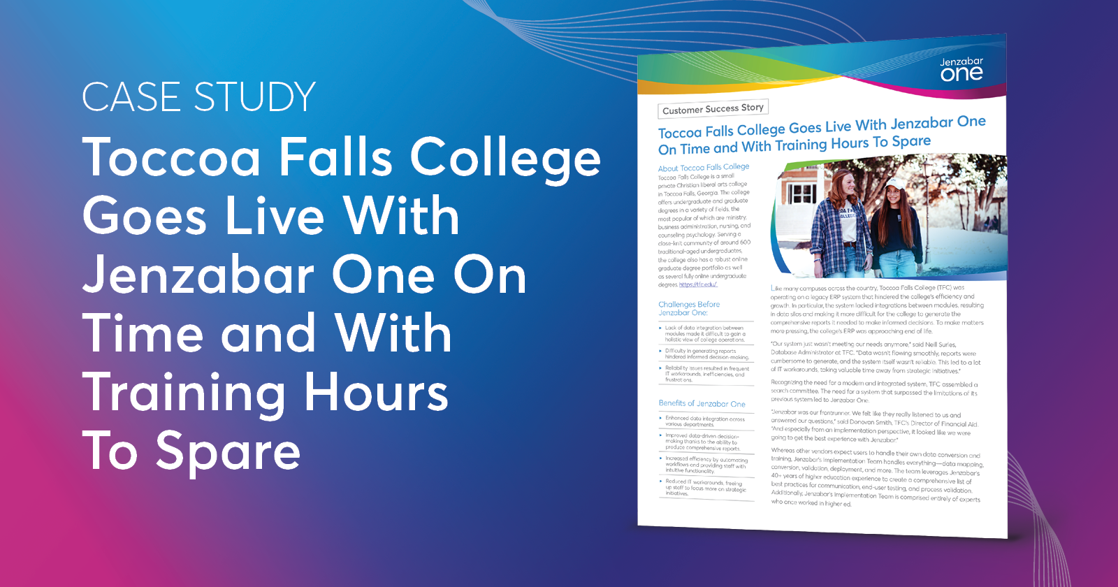 Toccoa Falls College Goes Live With Jenzabar One On Time and With ...