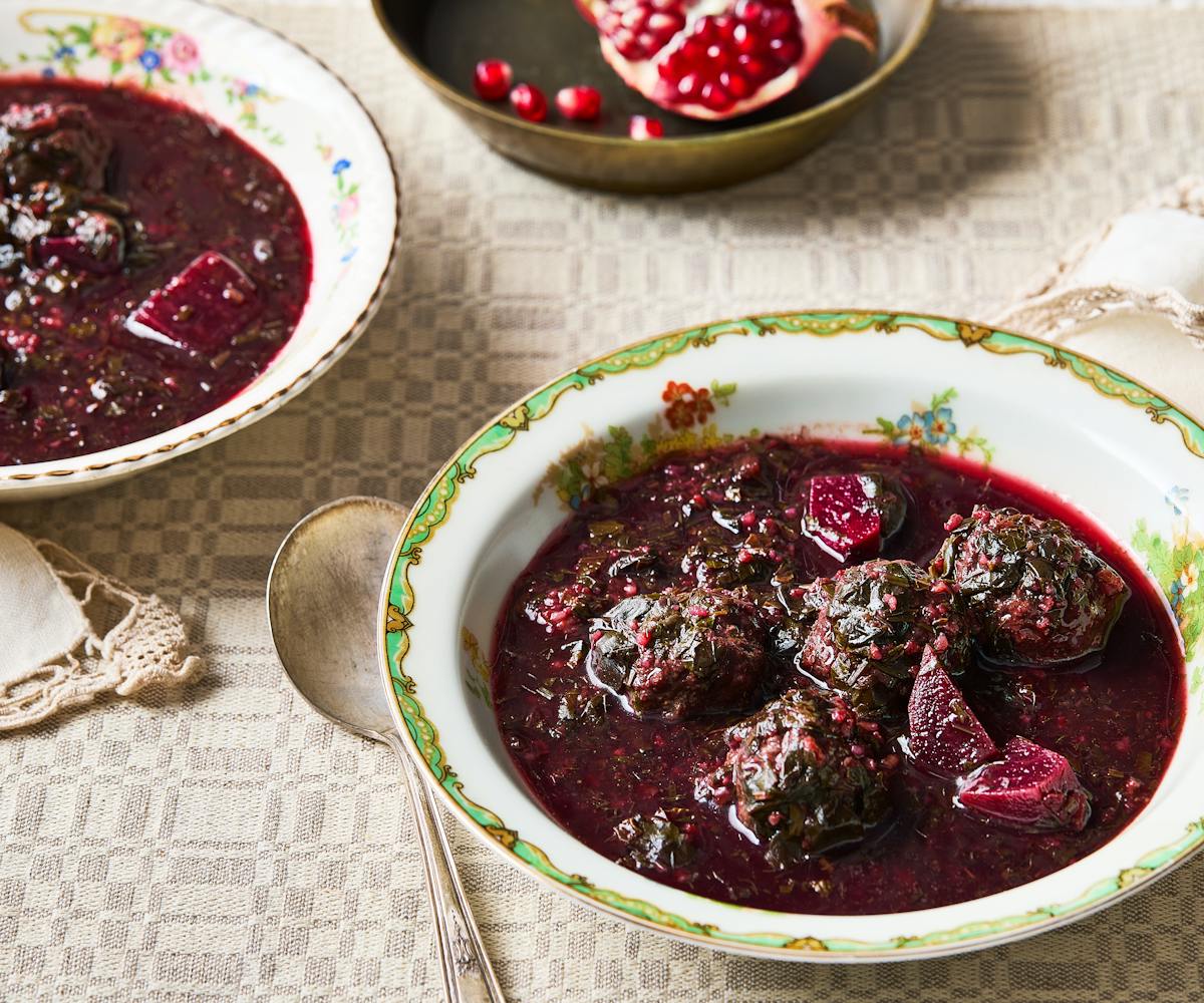 Ash-e Anar (Persian Pomegranate Soup with Herbs and Meatballs) — Jewish ...