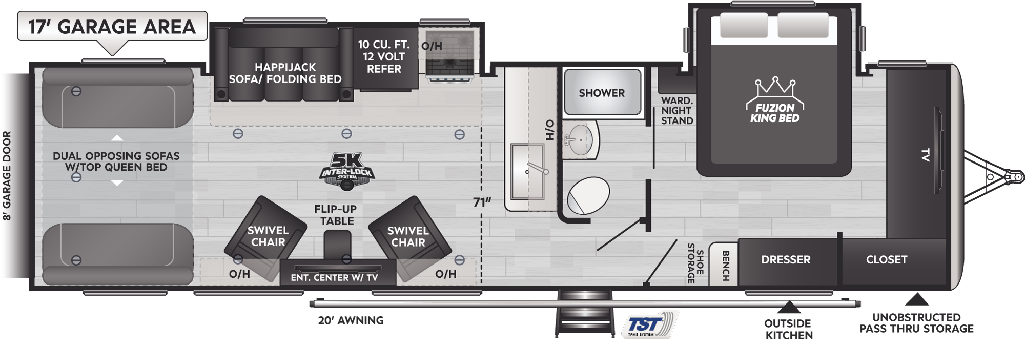 Fuzion Impact Edition Toy Hauler Travel Trailers - Model 32V Floorplan ...