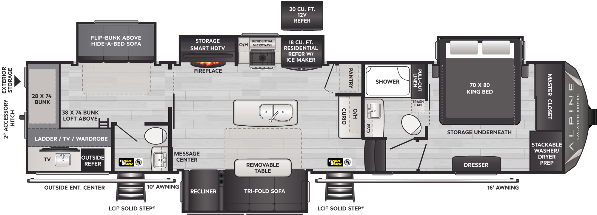 Alpine Avalanche Edition Luxury Fifth Wheels - Model 378BH Floorplan ...