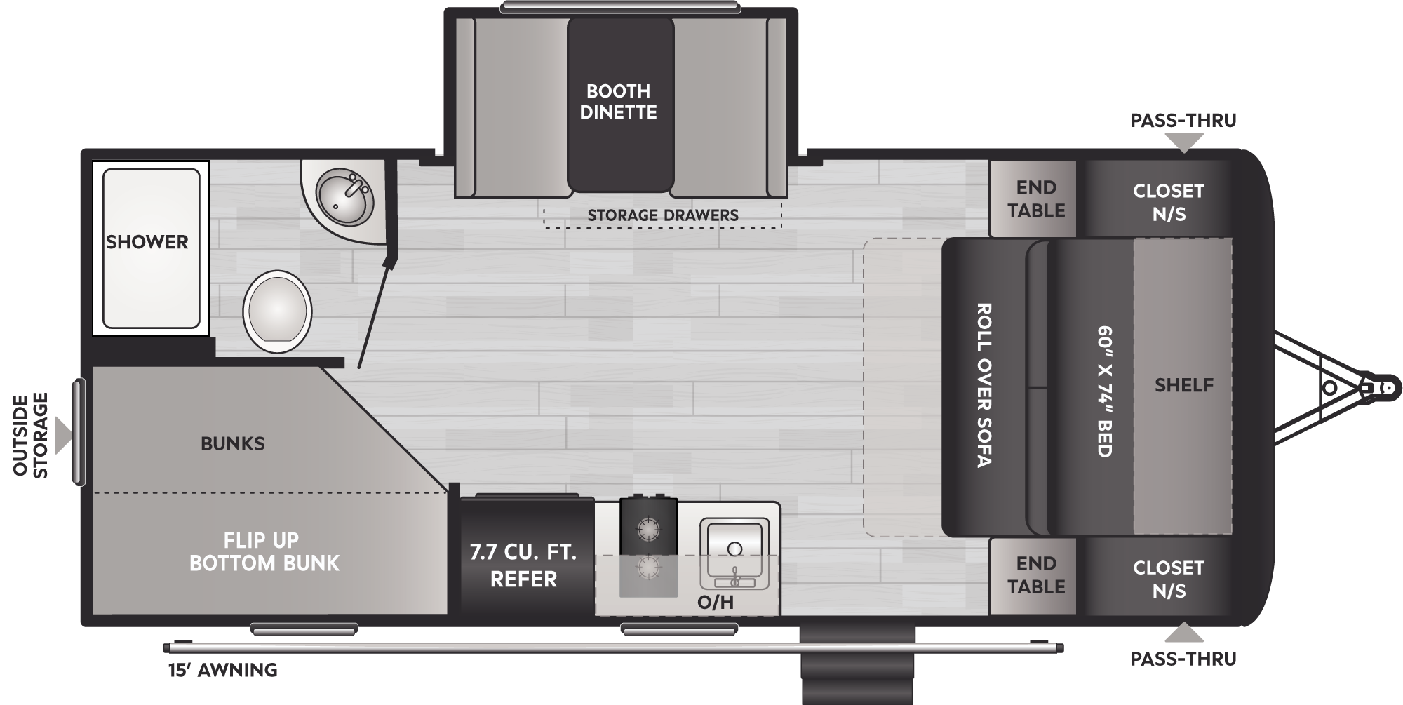 Hideout Sport Single Comfort Travel Trailers - Model 181BH Floorplan ...