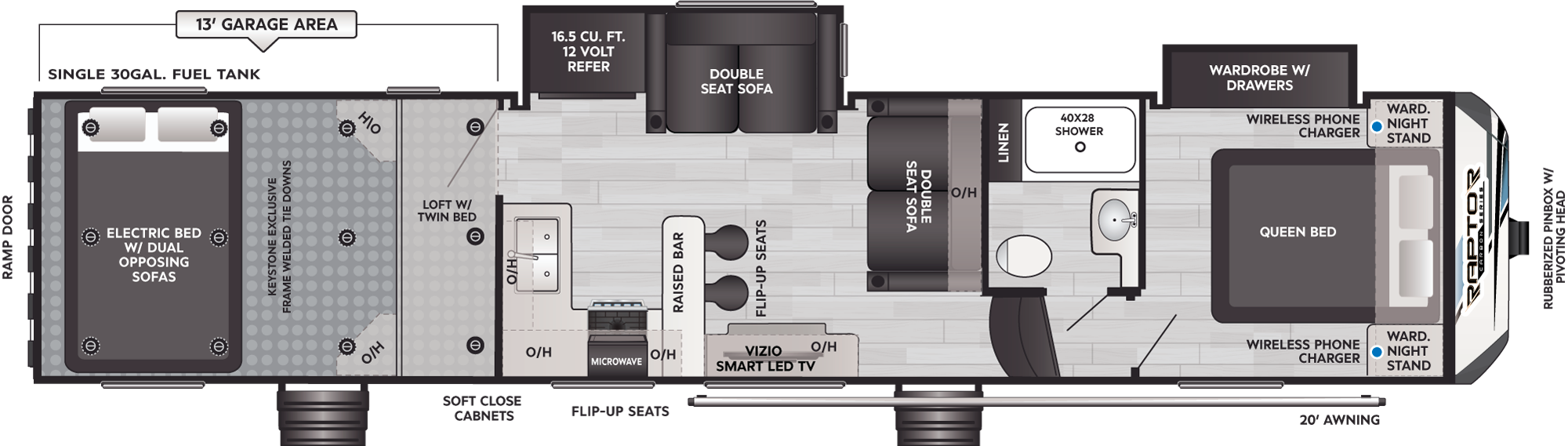 Carbon Toy Hauler Fifth Wheels - Model 360 Floorplan - Keystone RV