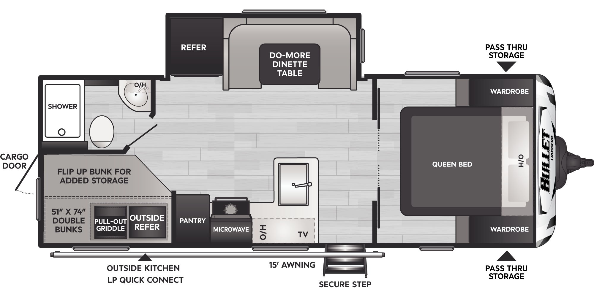 Bullet Crossfire Comfort Travel Trailers - Model 2290BHWE Floorplan ...
