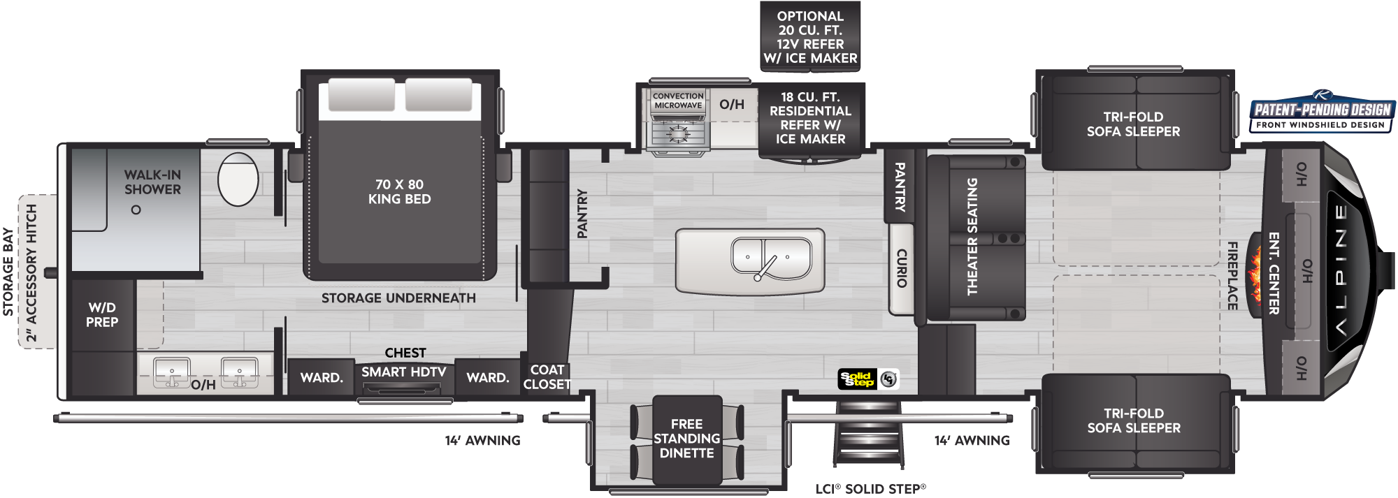 Alpine Luxury Fifth Wheels - Model 3712KB Floorplan - Keystone RV