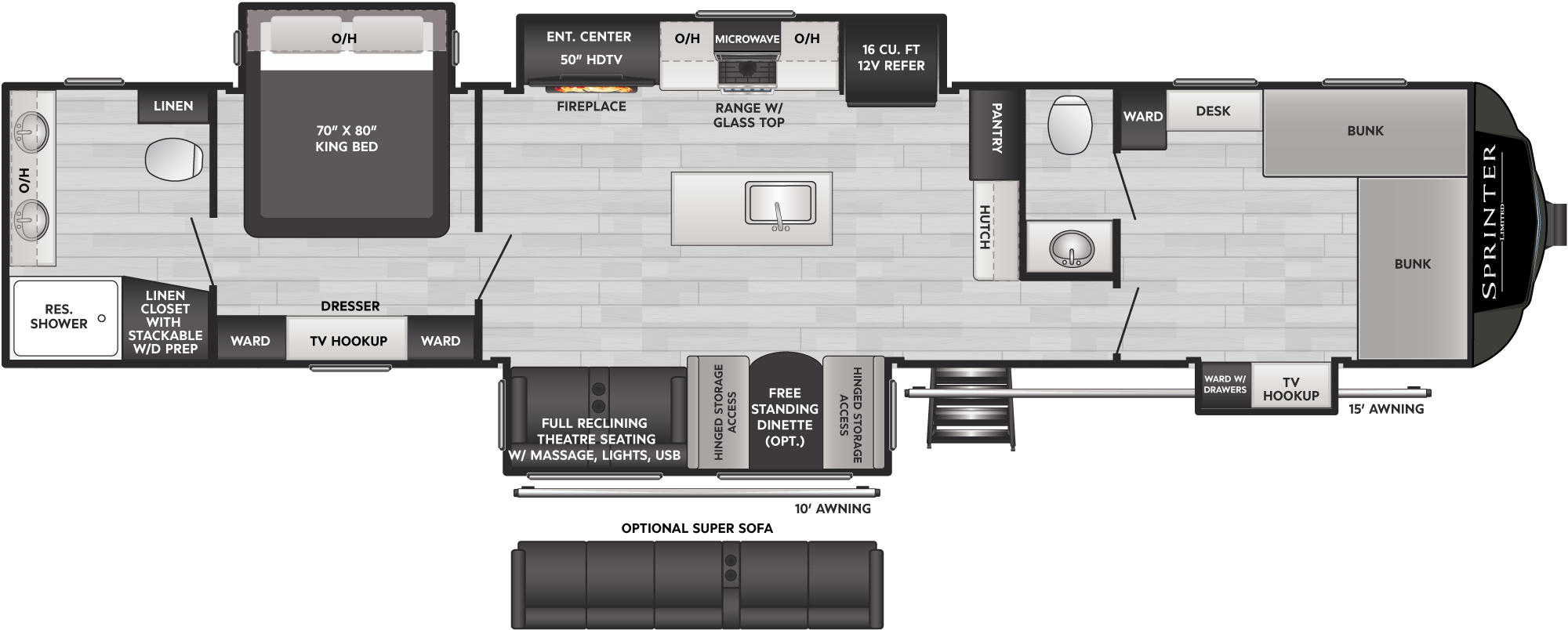 Sprinter Premium Fifth Wheels - Model 3980FBS Floorplan - Keystone RV