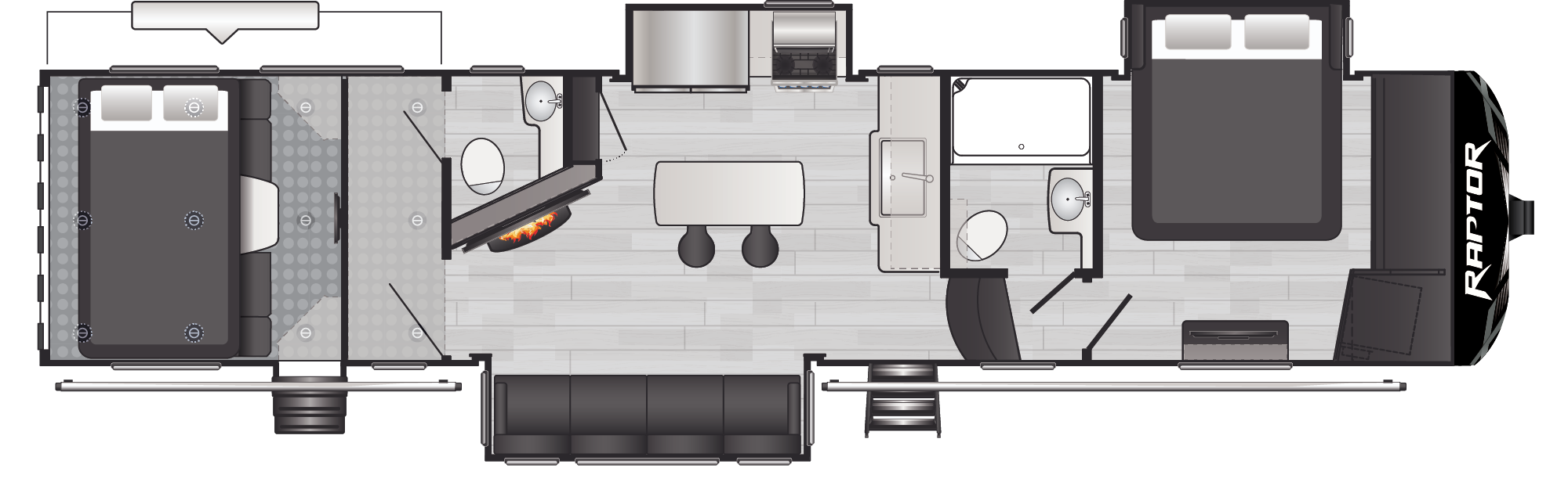 Raptor Toy Hauler Fifth Wheels - Model 352 Floorplan - Keystone RV
