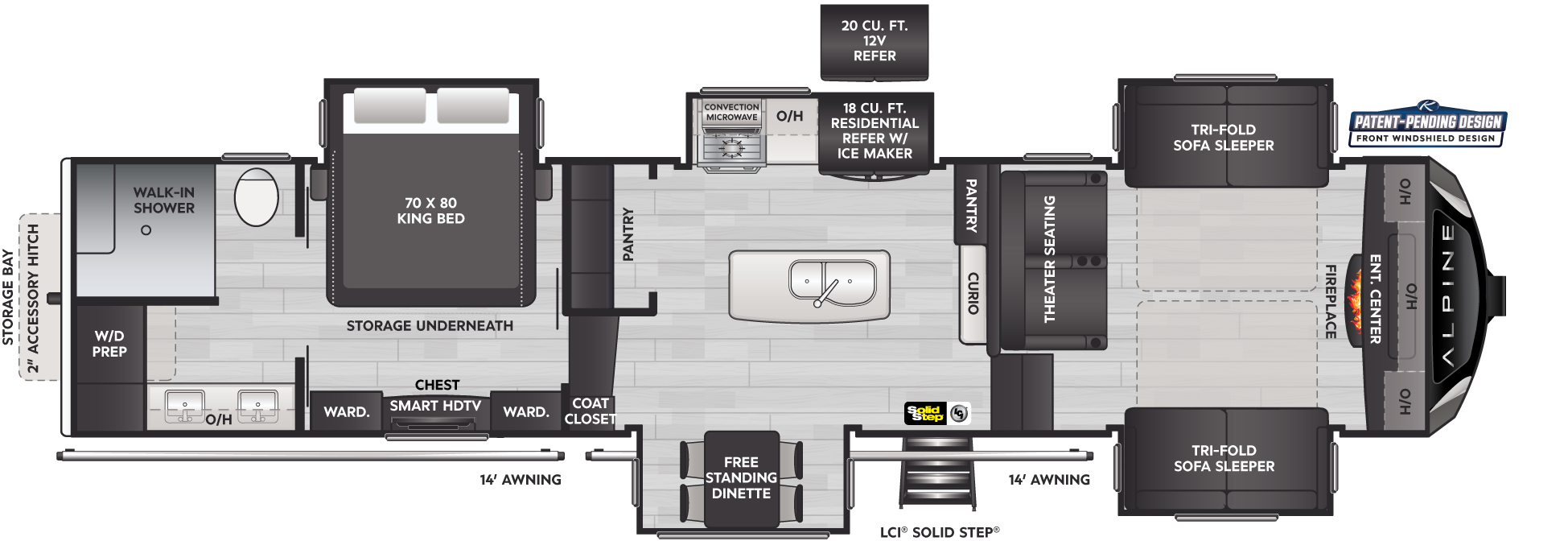 Alpine Luxury Fifth Wheels - Model 3712KB Floorplan - Keystone RV