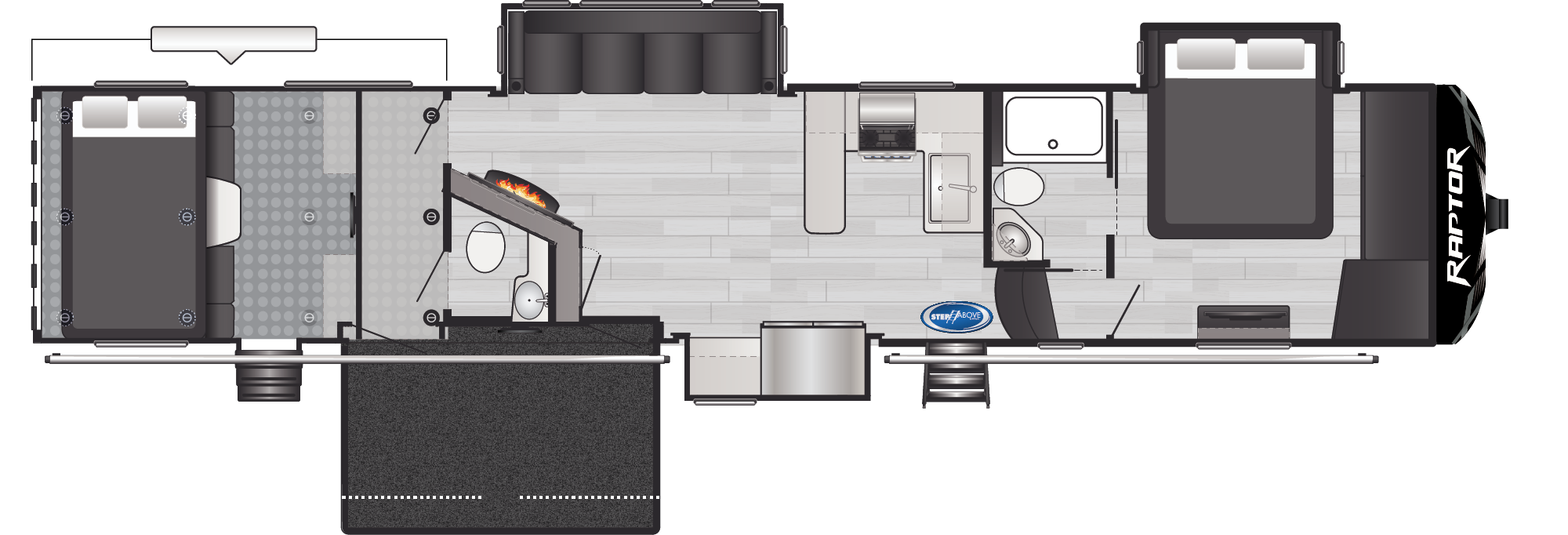 Raptor Toy Hauler Fifth Wheels - Model 429 Floorplan - Keystone RV