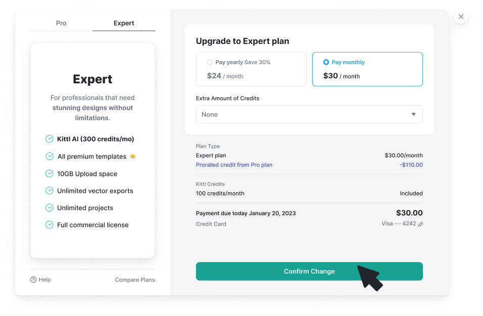 Kittl Editor Help - Upgrading Your Plan