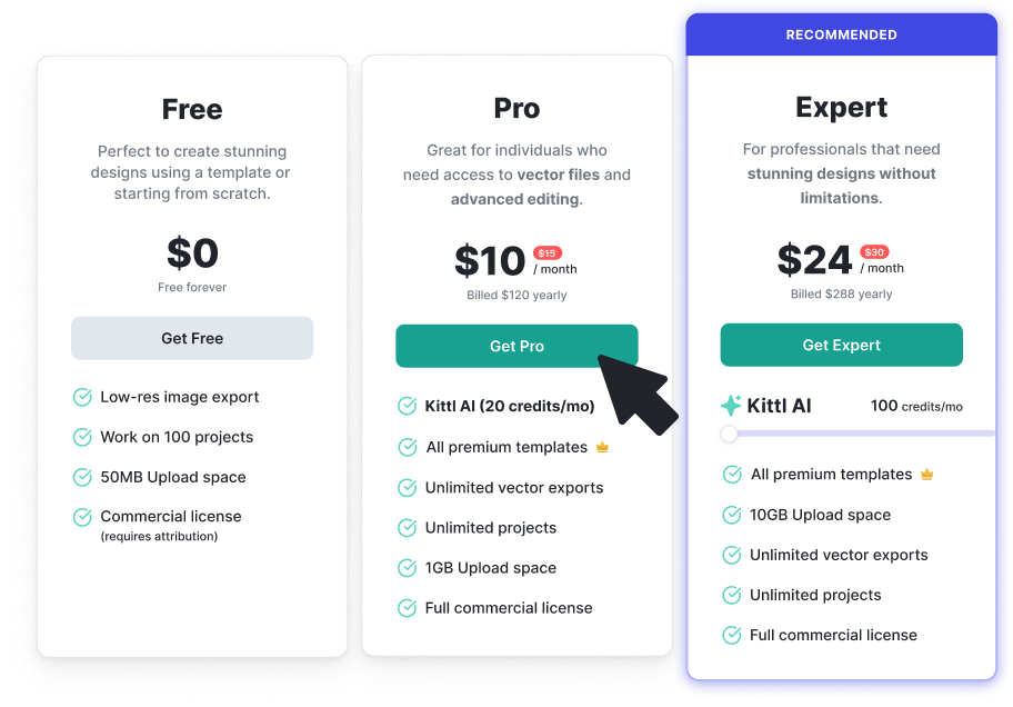Kittl Editor Help - Upgrading Your Plan