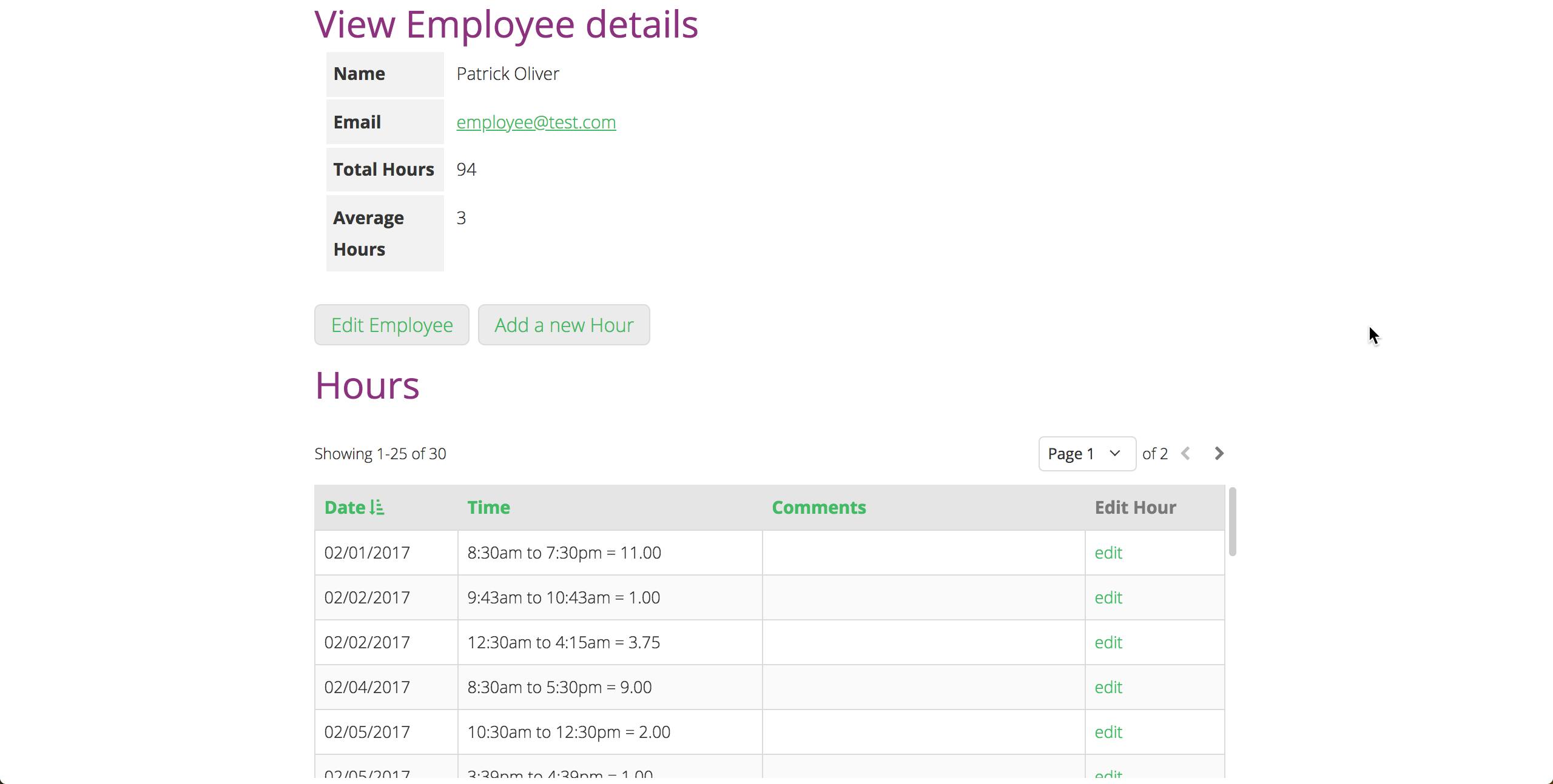 Online database and workflow templates: Employee Hours