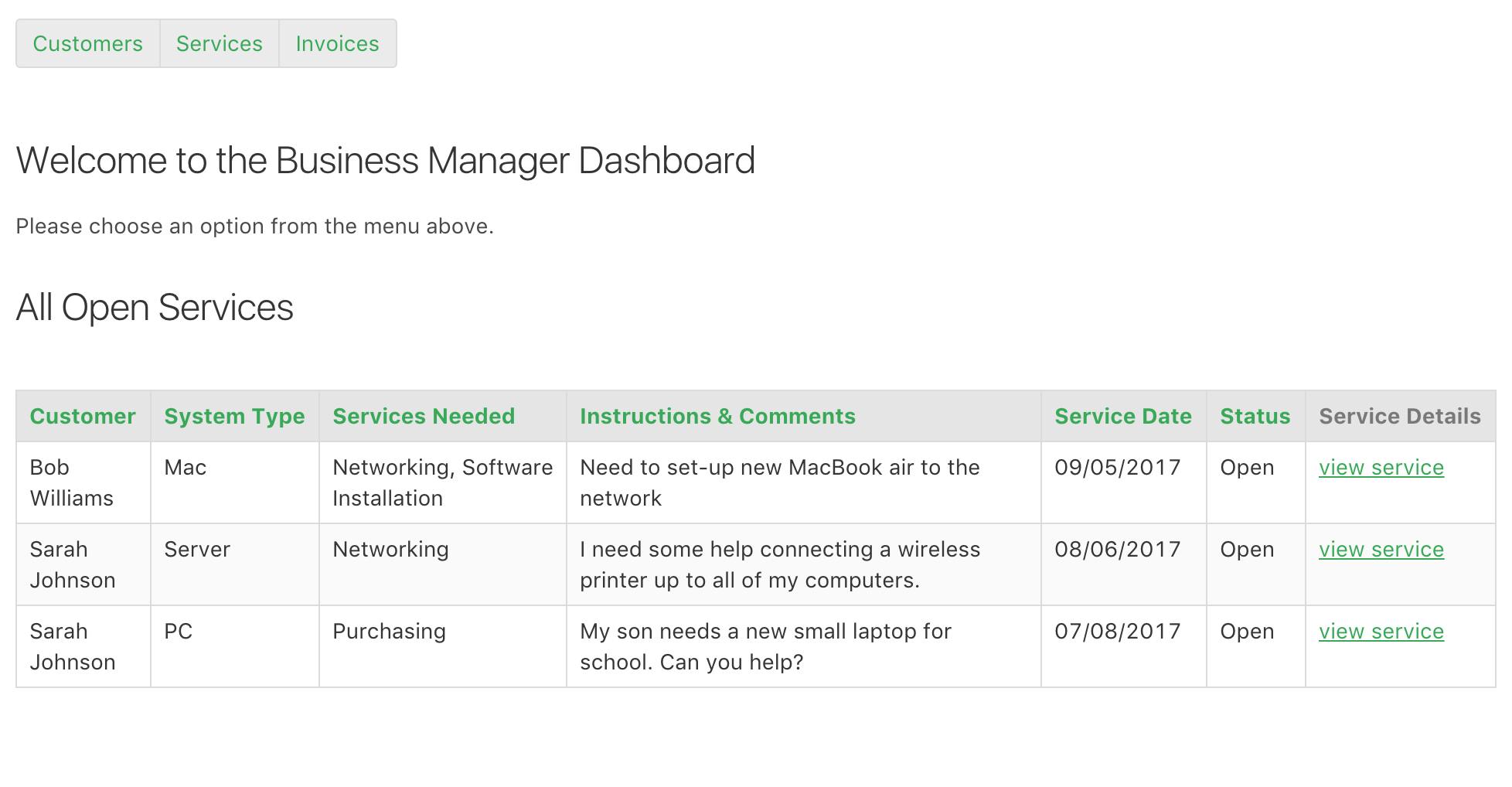 Online database and workflow templates: Customer Portal