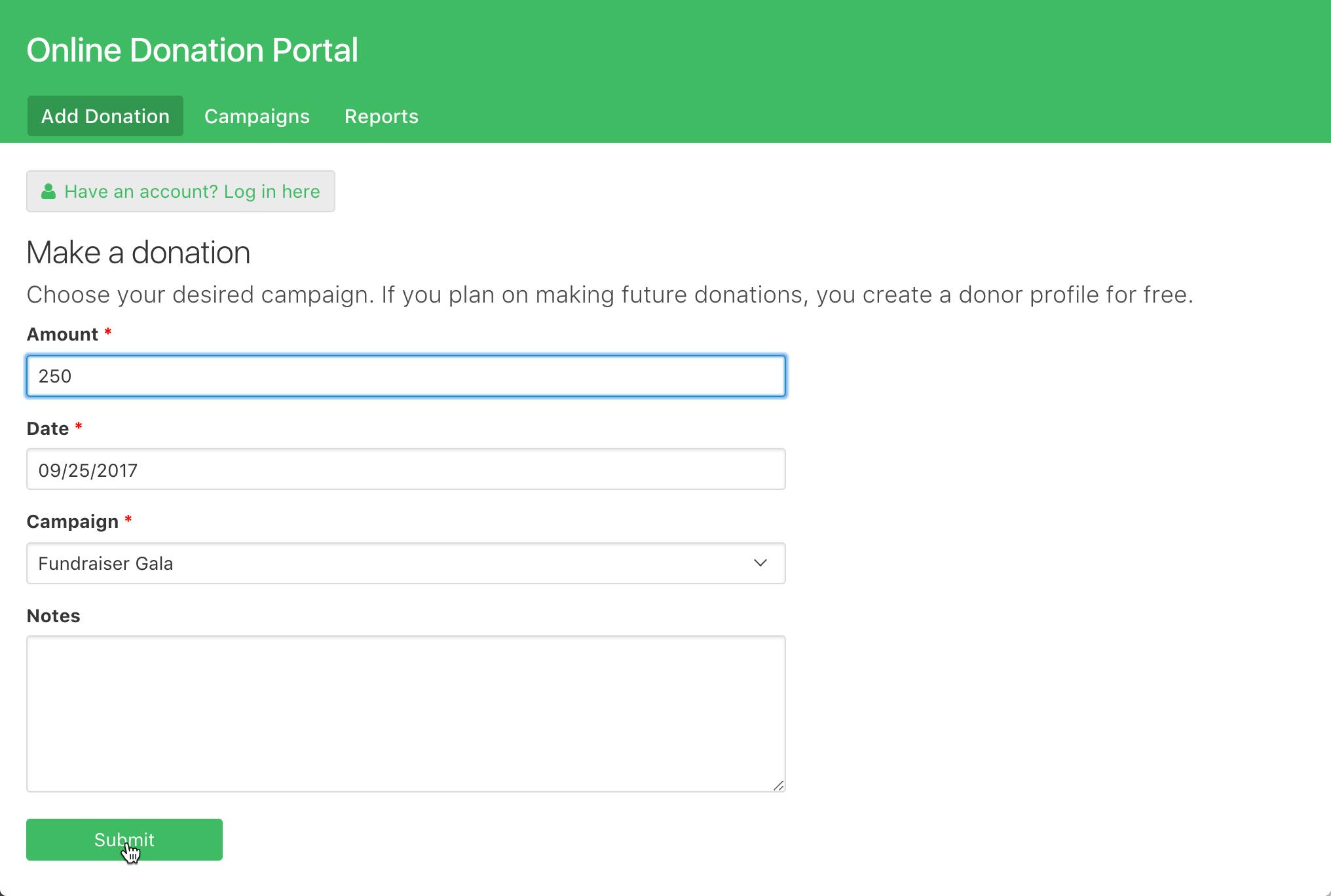 Online database and workflow templates: Online Donation Portal