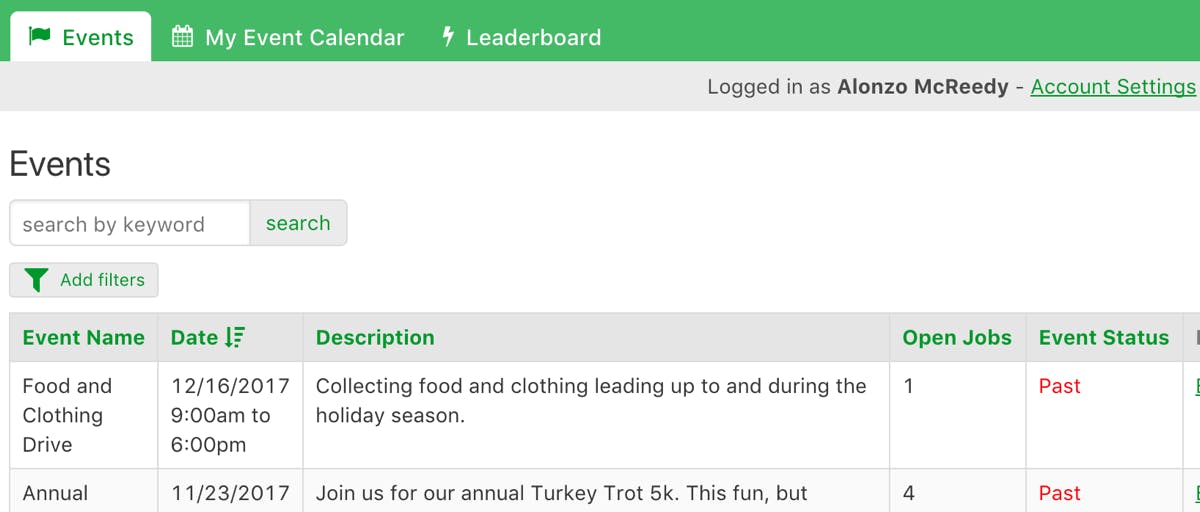 Online database and workflow templates: Volunteer Management