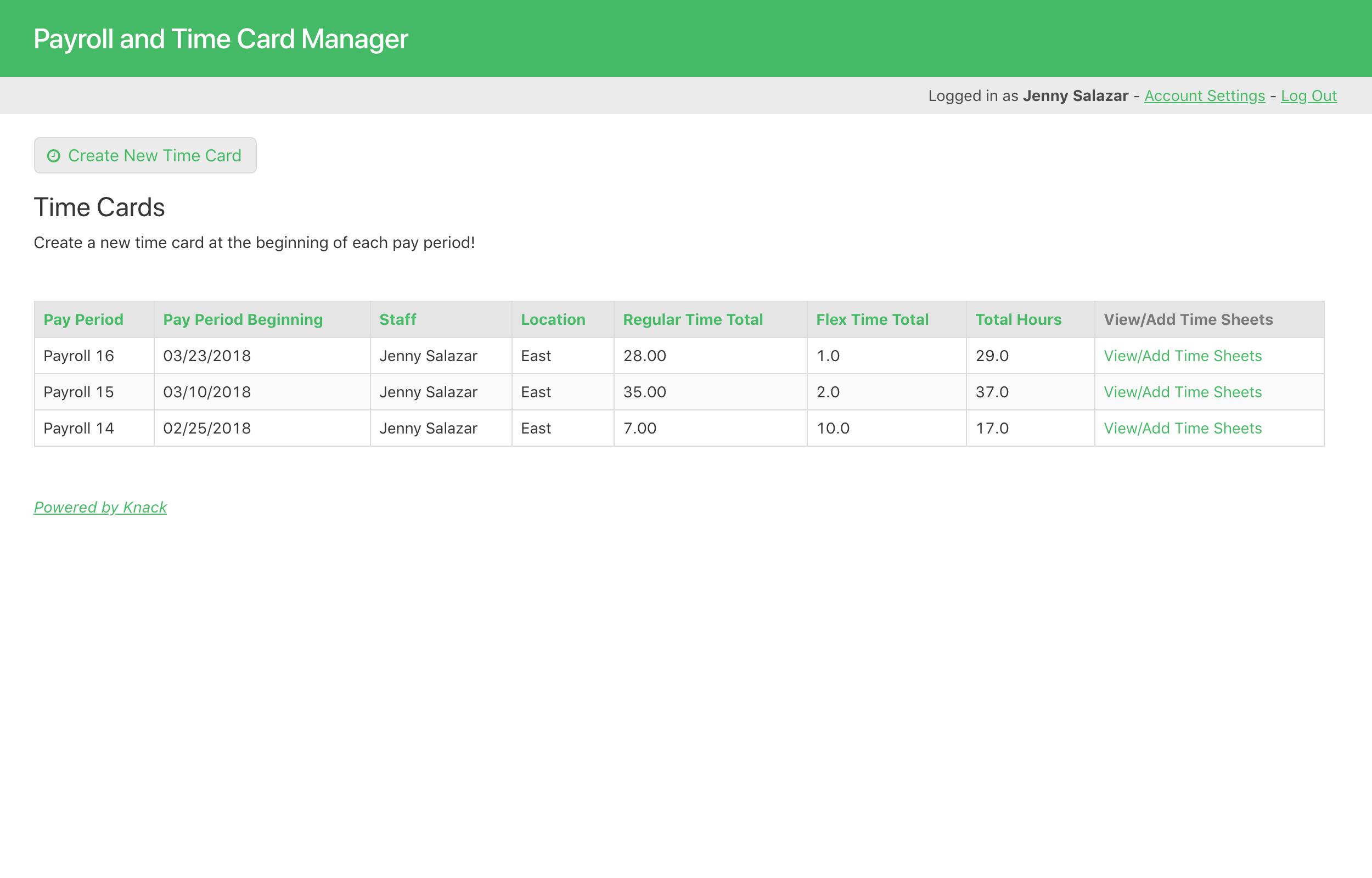 Online database and workflow templates: Payroll and Timecard Manager