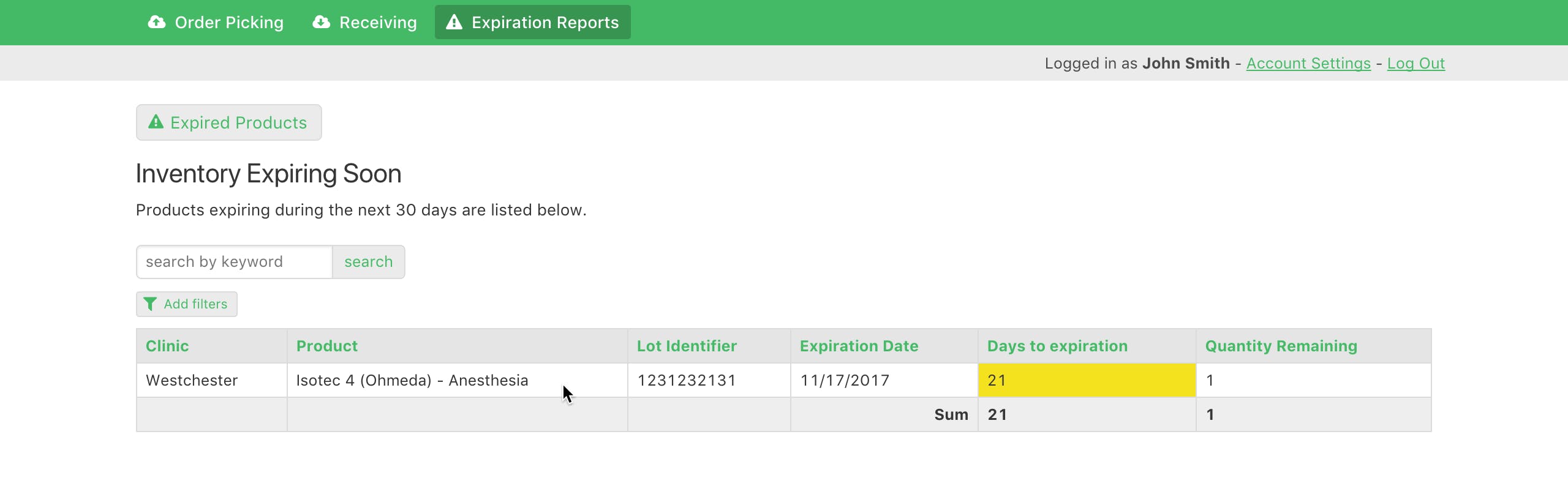 Online database and workflow templates: Medical Inventory Manager