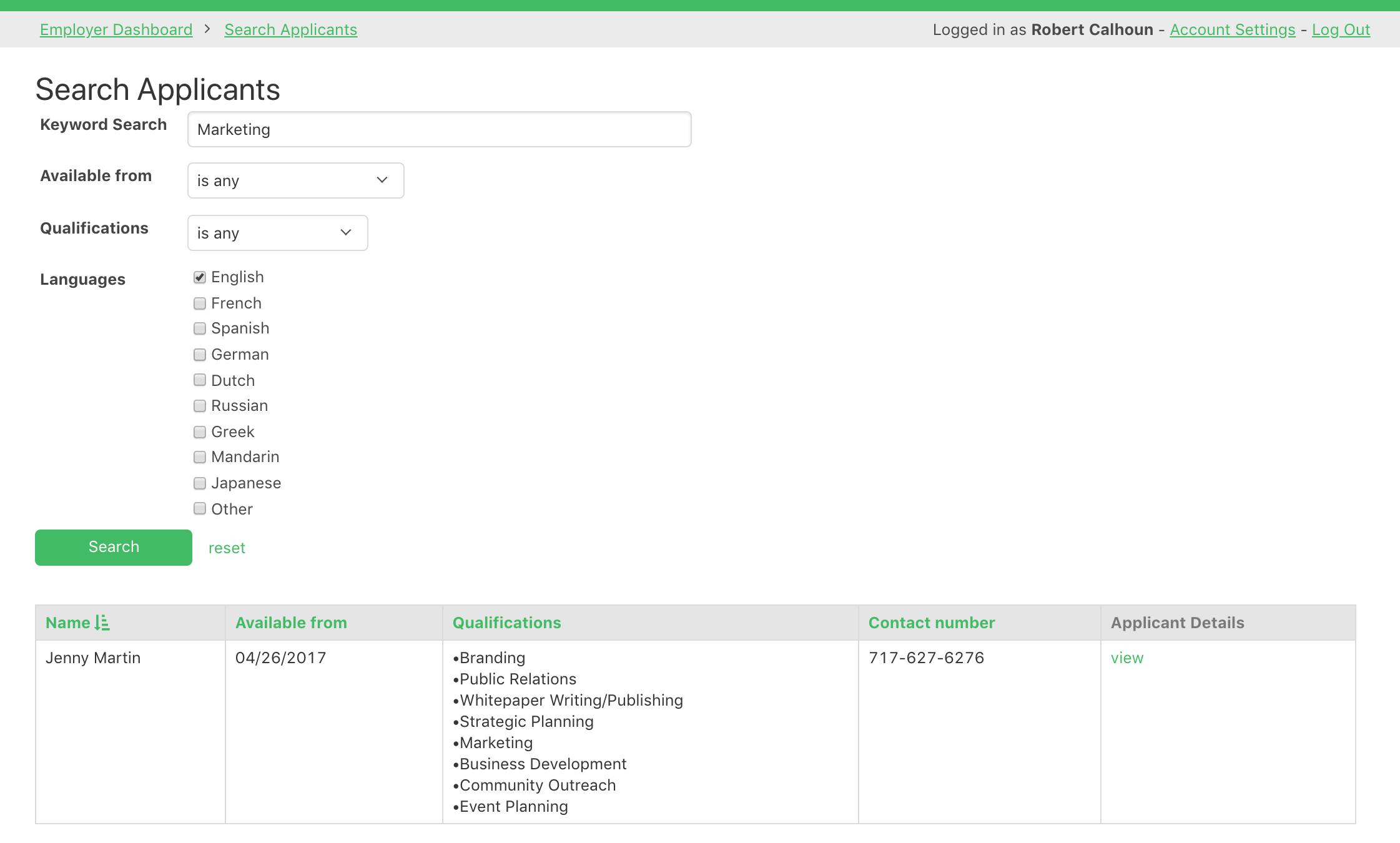 Online database and workflow templates: Job Board Portal