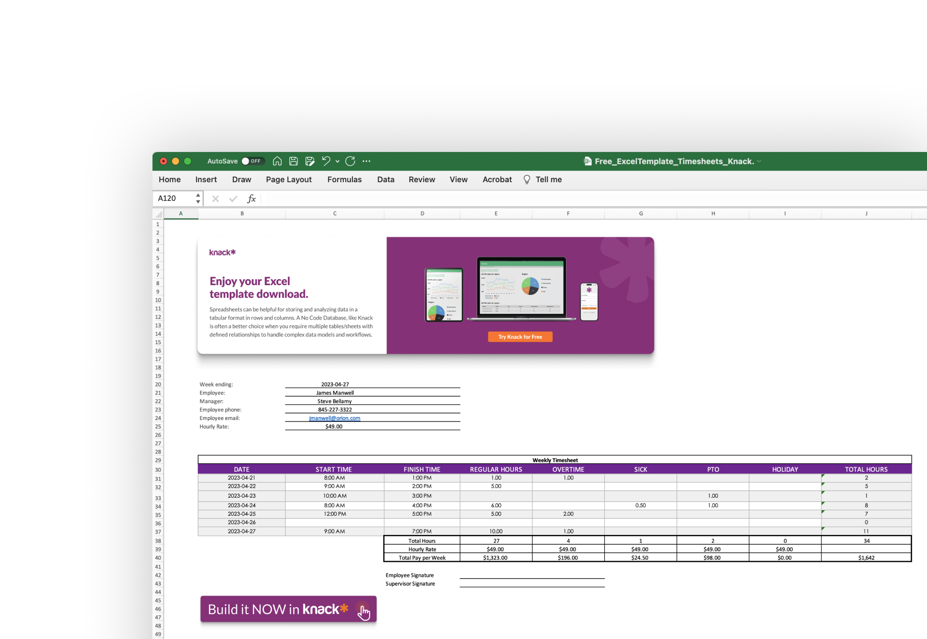 Simple Timesheet Template