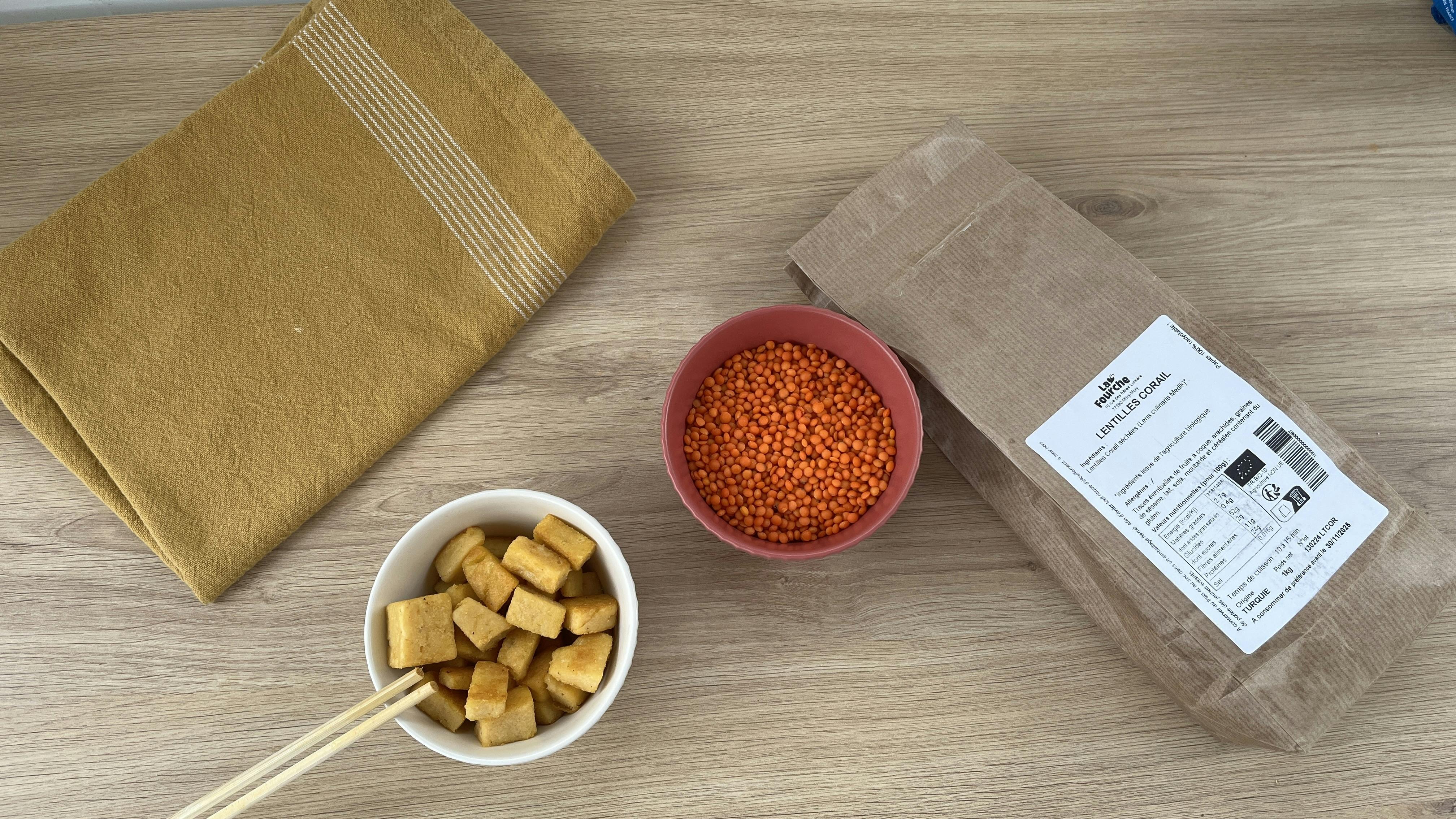 Tofu de lentilles corail maison