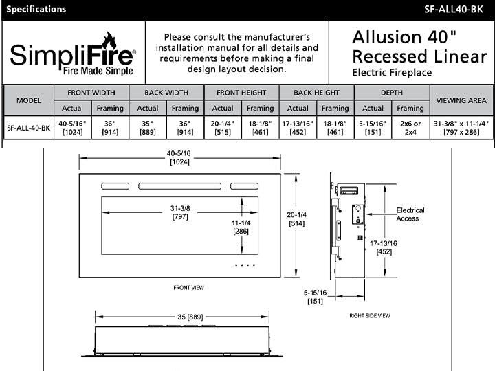 SimpliFire Allusion 40 Electric Fireplace